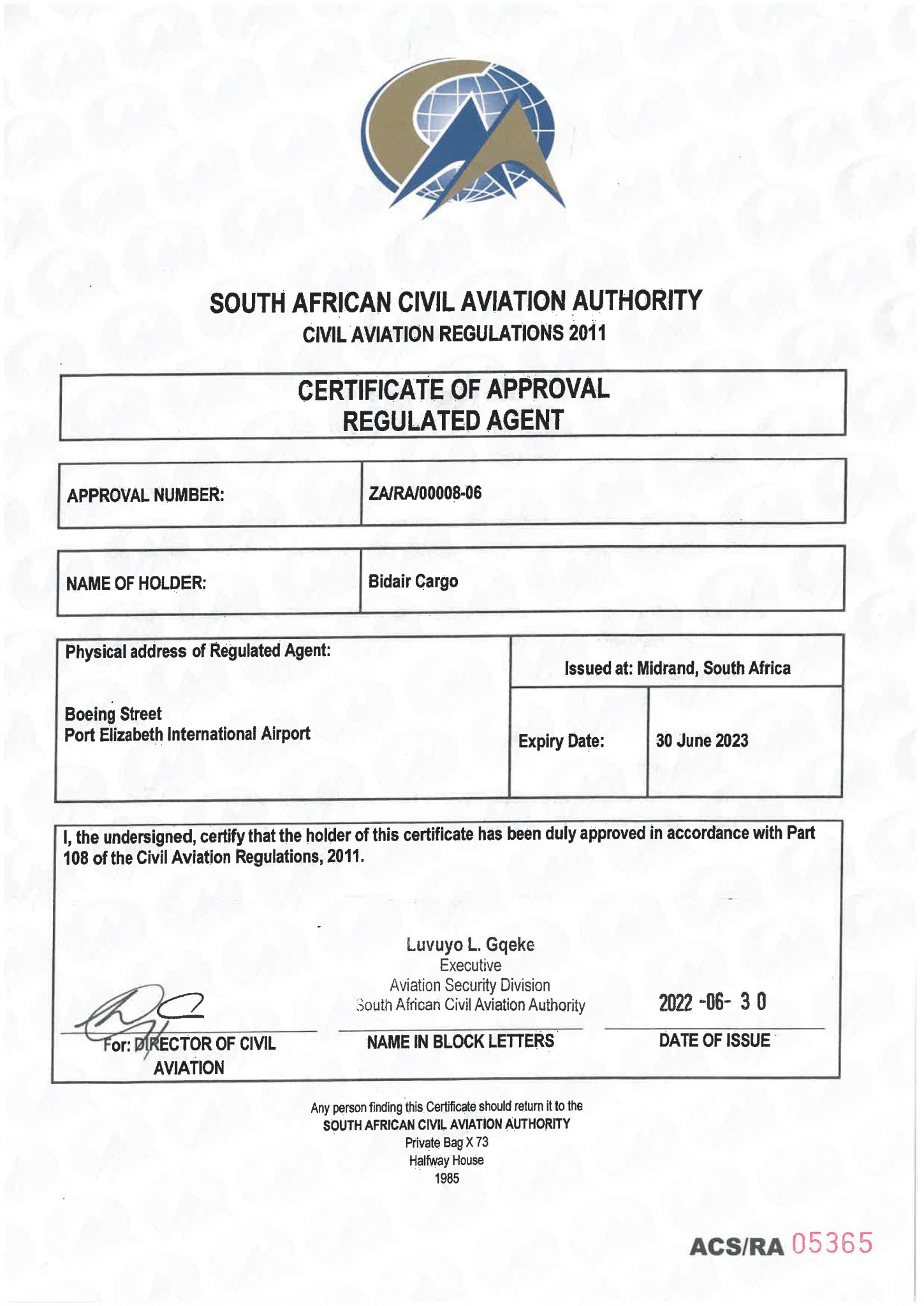 Accreditations and Certificates – Bidair Cargo