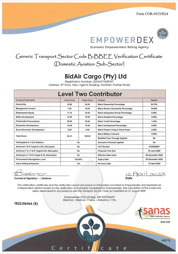 Accreditations and Certificates – Bidair Cargo