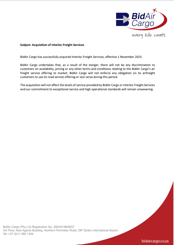 Acquisitions – Bidair Cargo